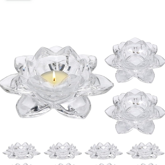 Accents | Crystal Glass Lotus Flower Candle Tealight Votive Holders Set ...